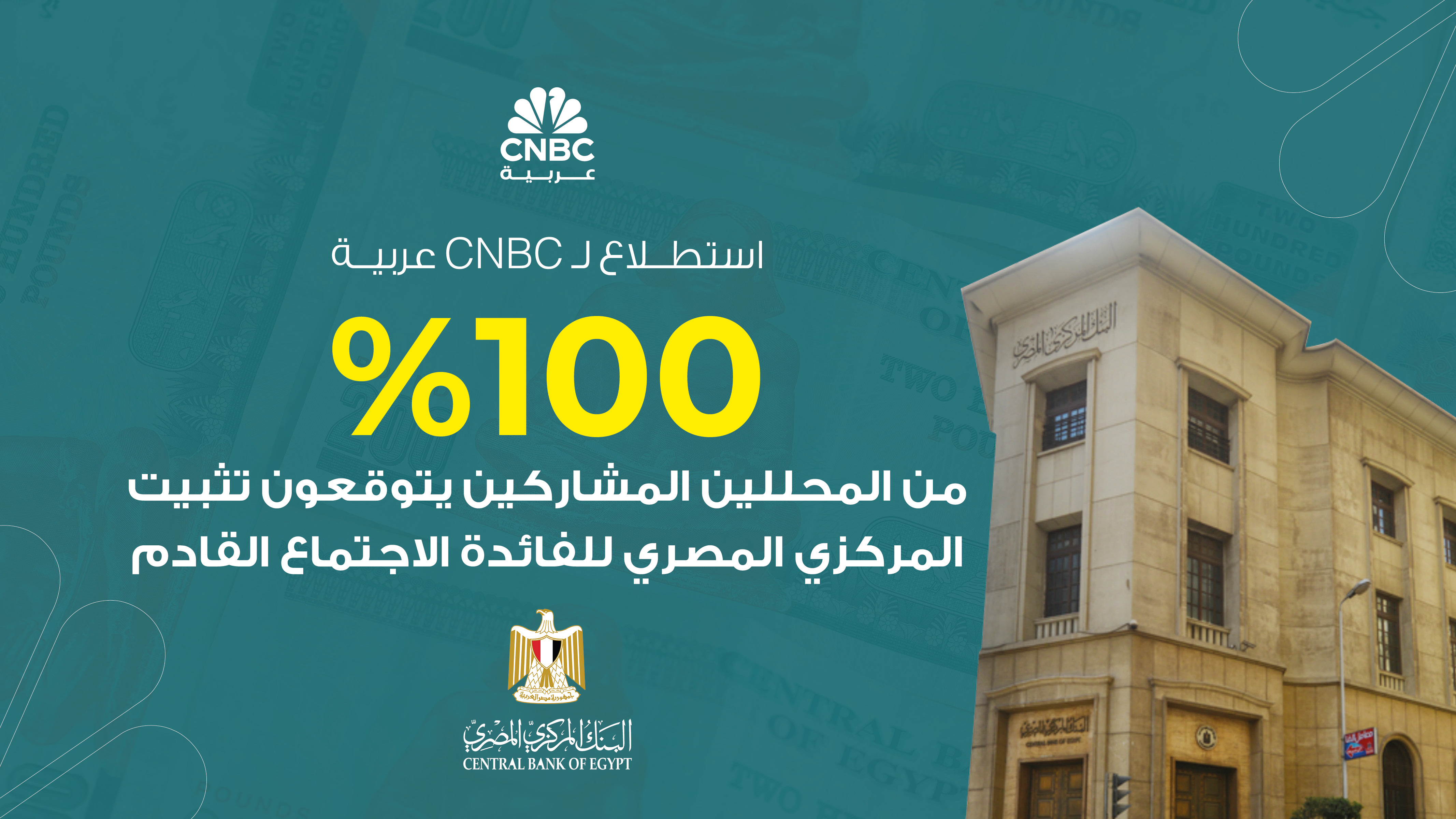 استطلاع لـ Cnbc عربية المركزي المصري سيبقي معدل الفائدة دون تغيير